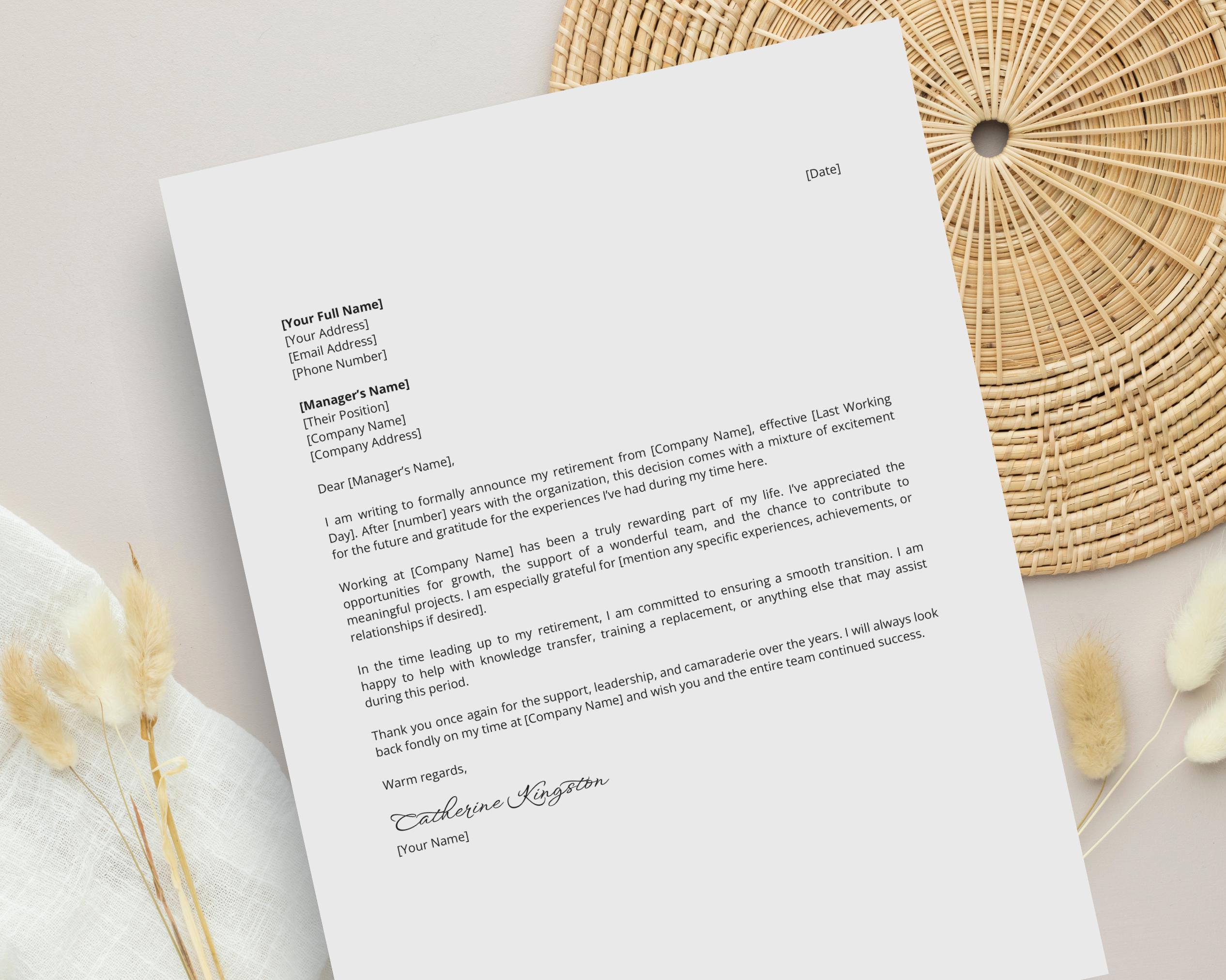 Retirement Letter Template | Letter of Retirement | Professional ...