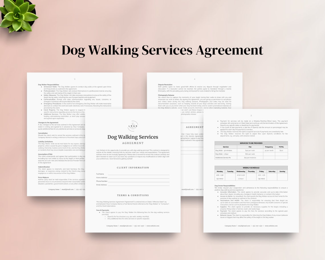 Dog Walking Contract Template & New Client Intake Form Editable ...