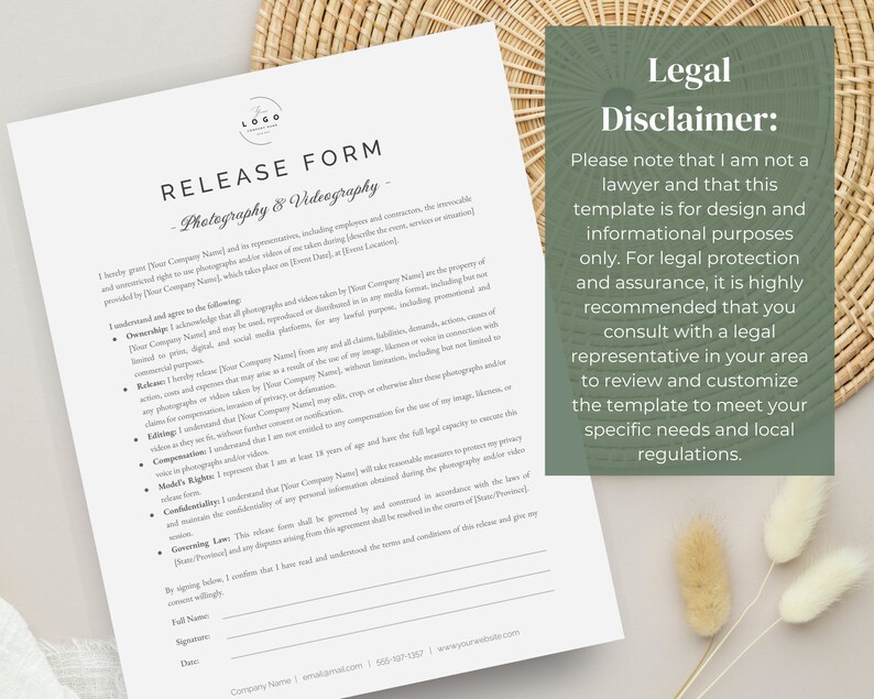 Photo Release Form Template | Simple Photo Consent Form | Video & Photo Model Release ...