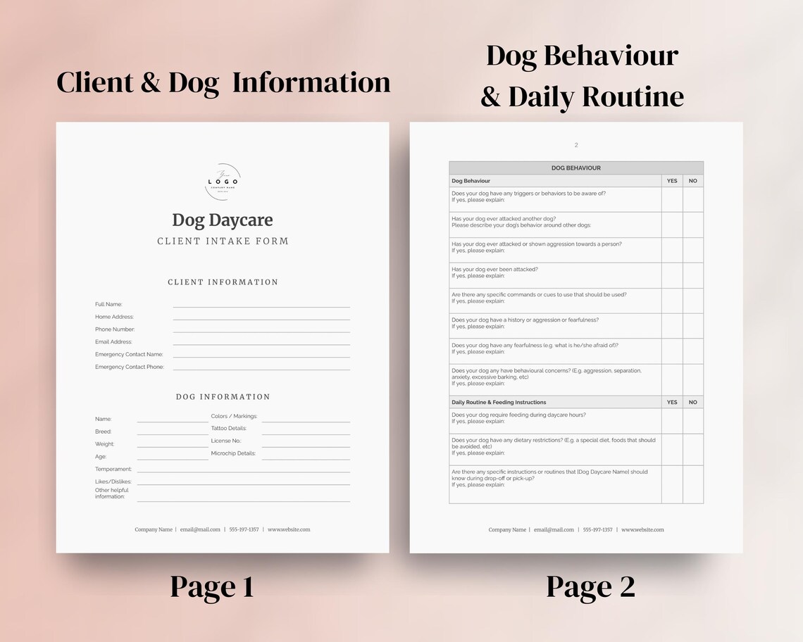 Dog Daycare New Client Intake Form Template | Editable Doggy Day Care ...