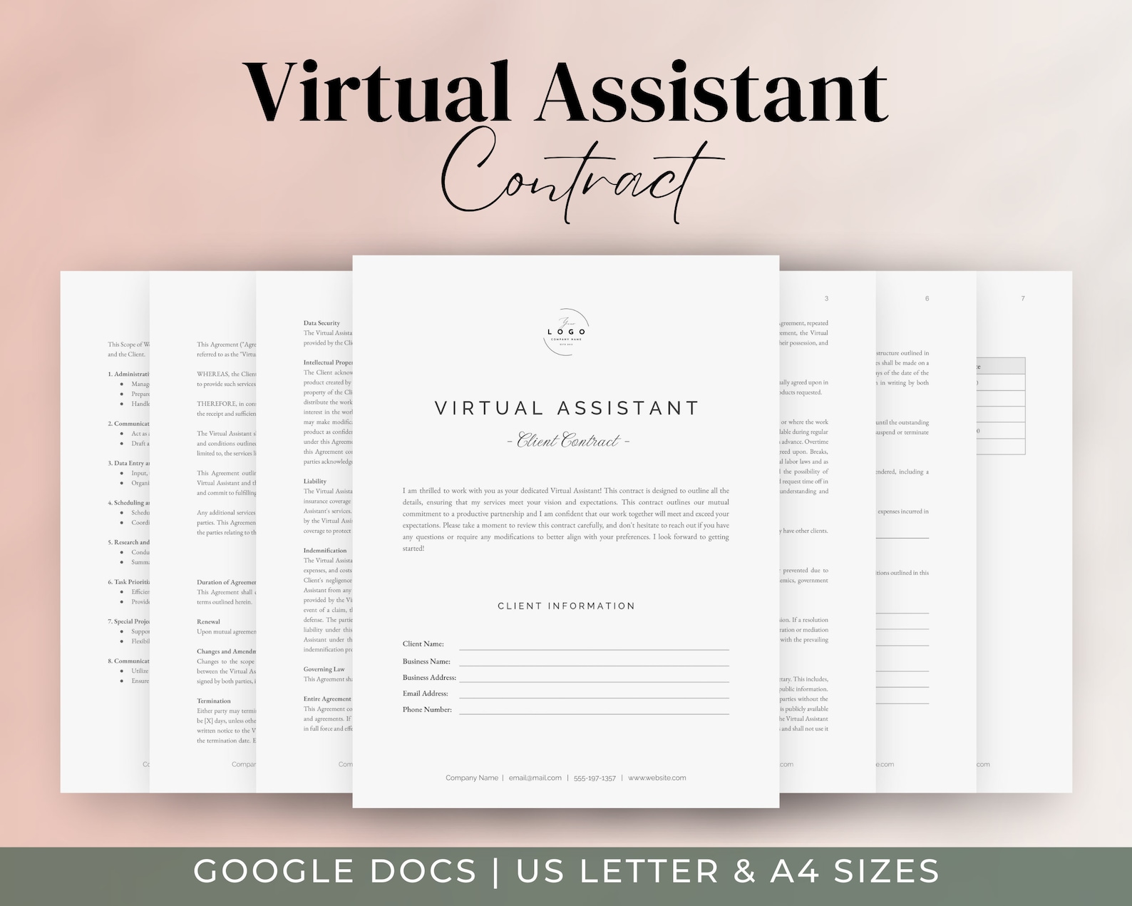 Virtual Assistant Contract Template | Editable VA Business Client ...