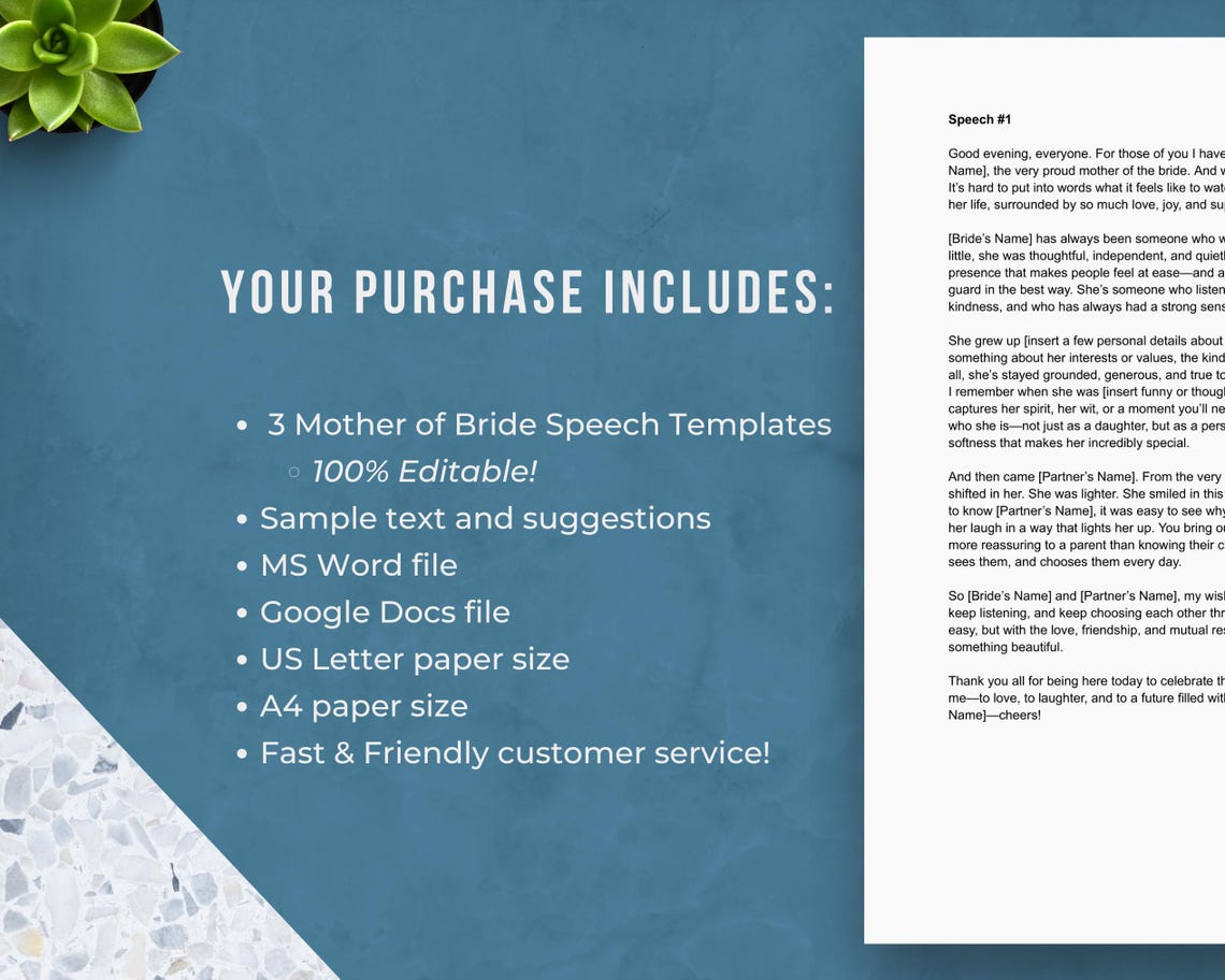 Mother of the Bride Speech Templates | 3 Editable Mom Wedding Speech ...
