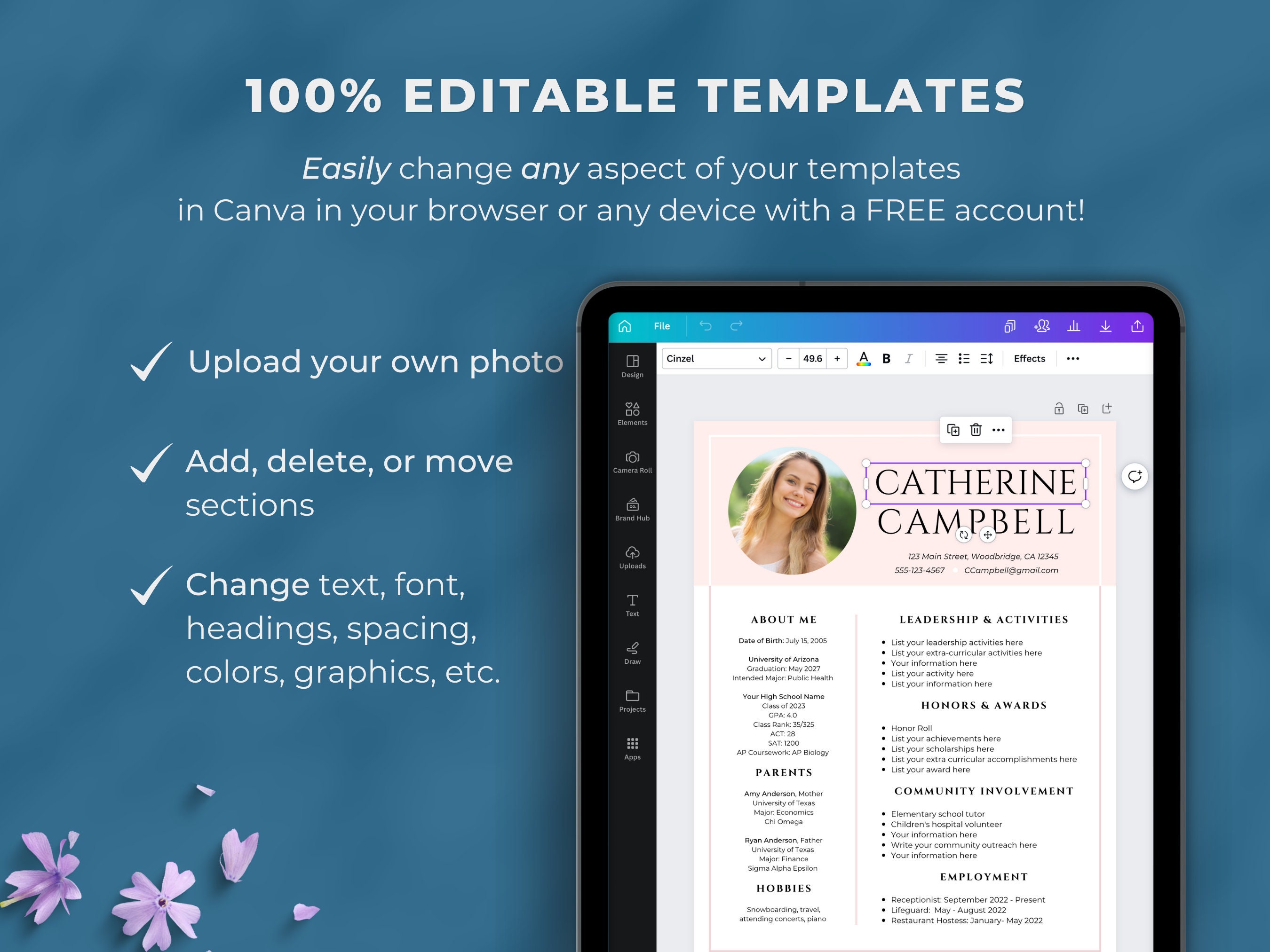 Sorority Resume Template With Photo, Pink Rush Resume and Sample Cover ...
