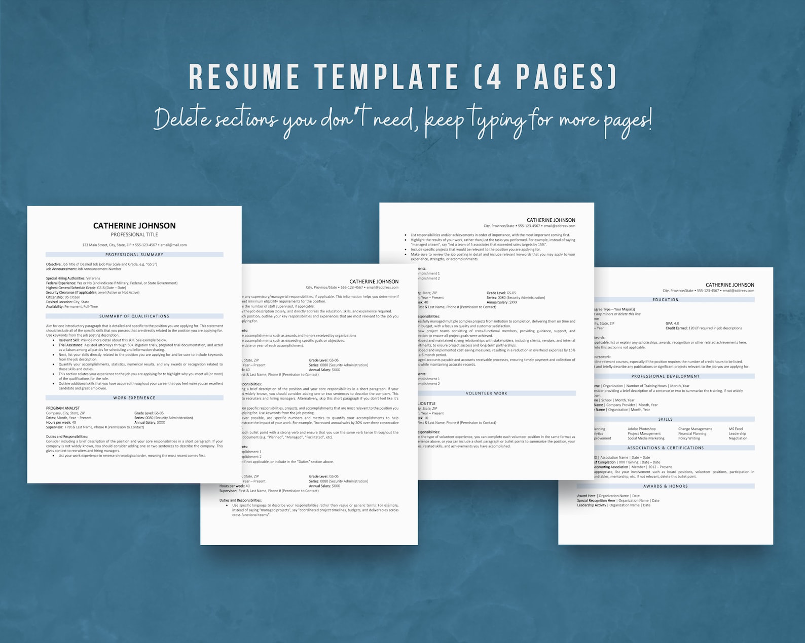 US Federal Resume Template for Word & Google Docs | USAJOBS Application ...