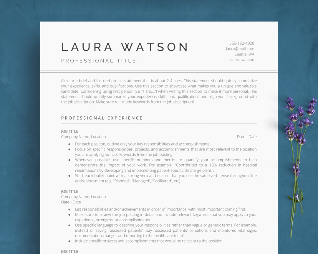 Simple Resume Template for Google Docs |modern Professional CV Template ...