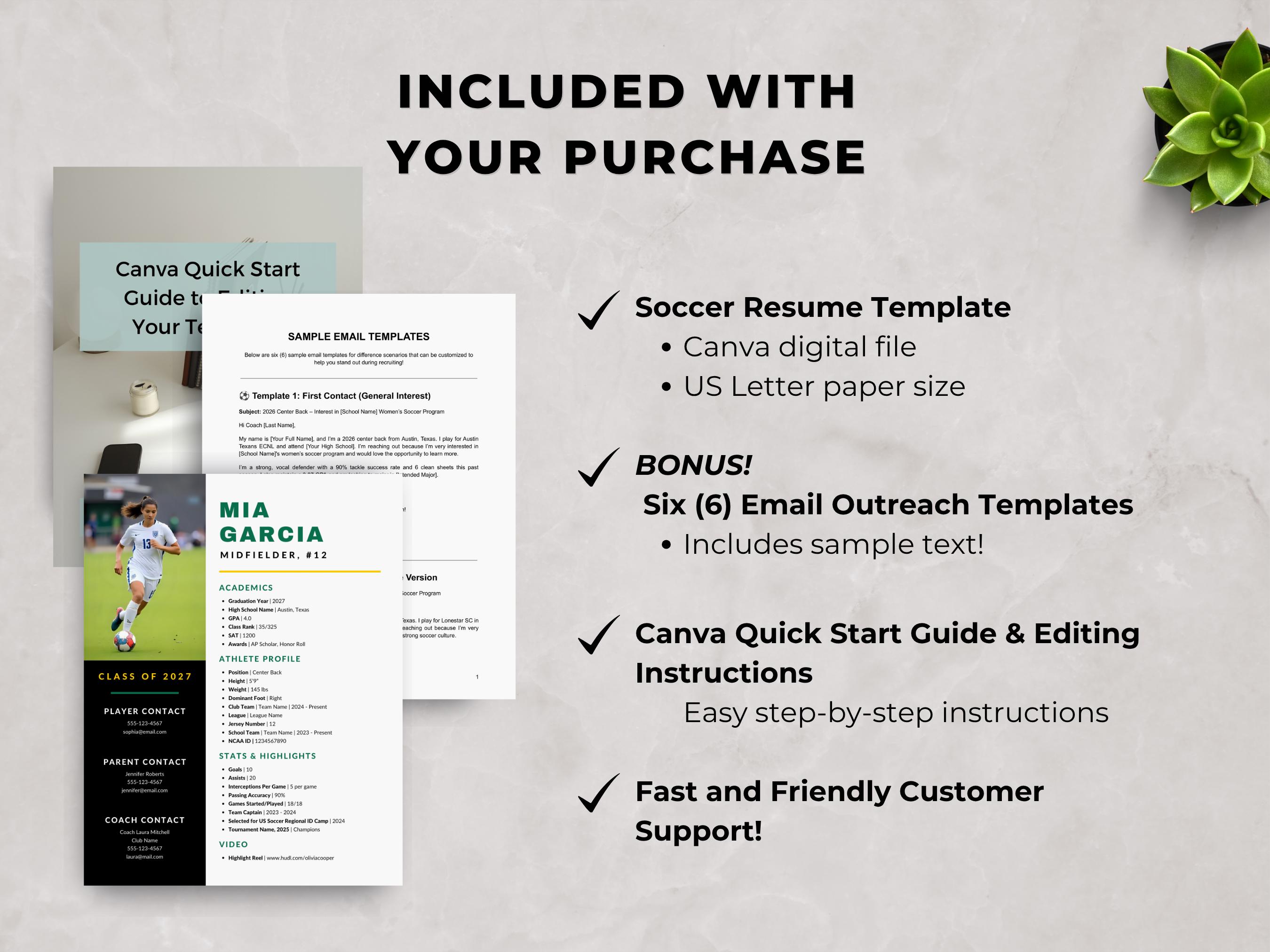 Soccer Resume Template for College Recruiting | Student Athlete Resume ...