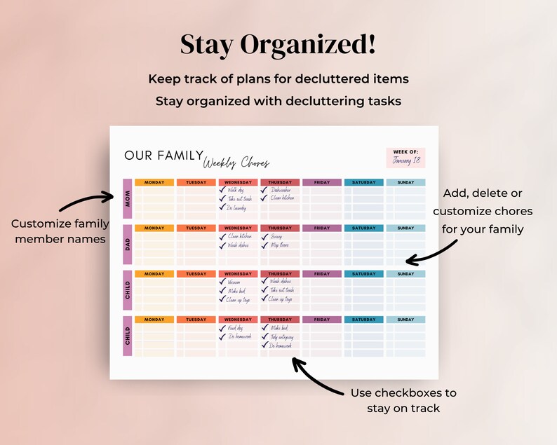 Editable ADHD Chore Chart Template | Adult Chore Chart | Family Chore ...