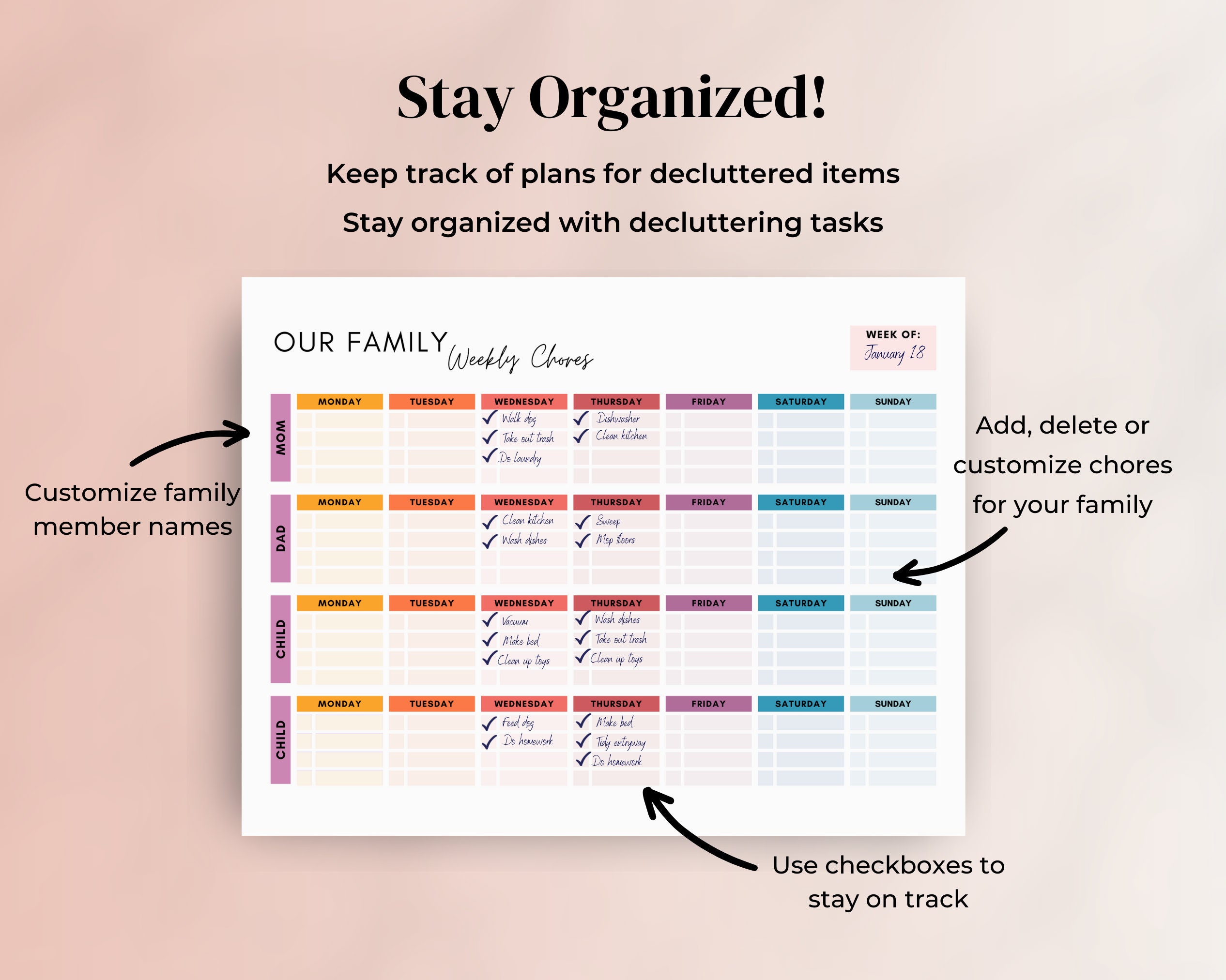 Editable Family Chore Chart Template | Adult Chore Chart | ADHD Chore ...