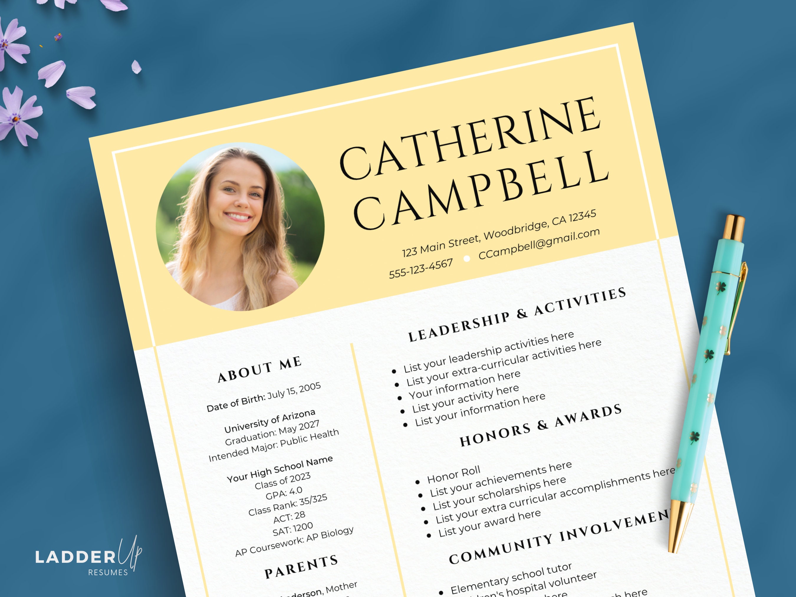 Sorority Rush Resume Template | Sorority Recruitment Resume With Photo ...