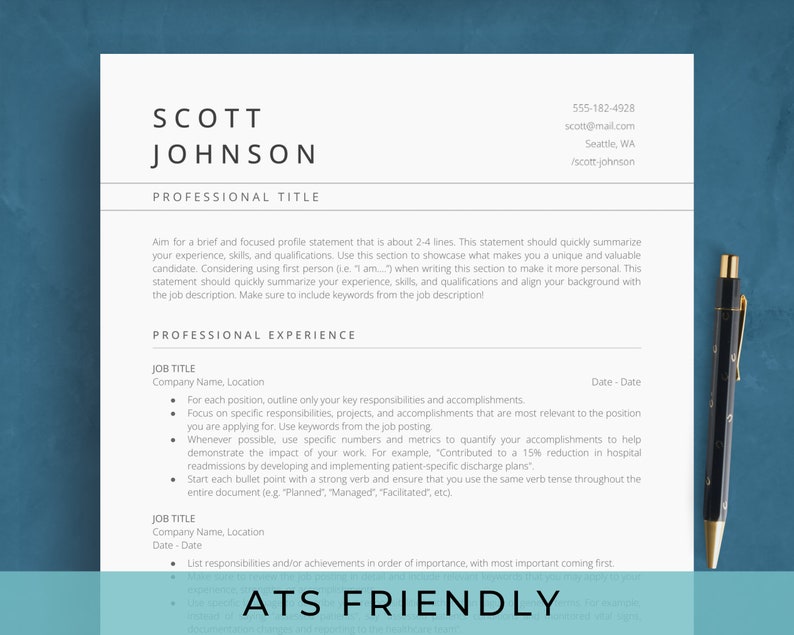 Google Docs Resume Template ATS Friendly, Simple CV Template and Cover ...