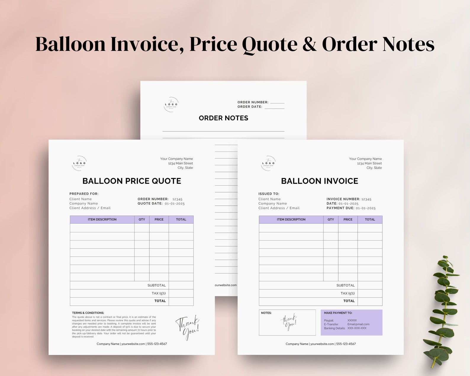 Balloon Order Form and Invoice Template | Editable Balloon Artist Forms ...