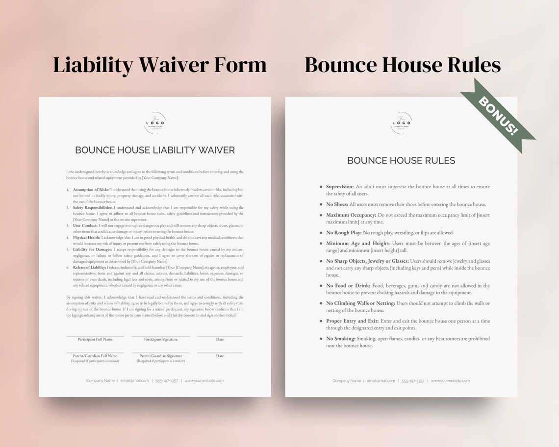 Bounce House Liability Waiver Form Template | Bounce House Rental ...