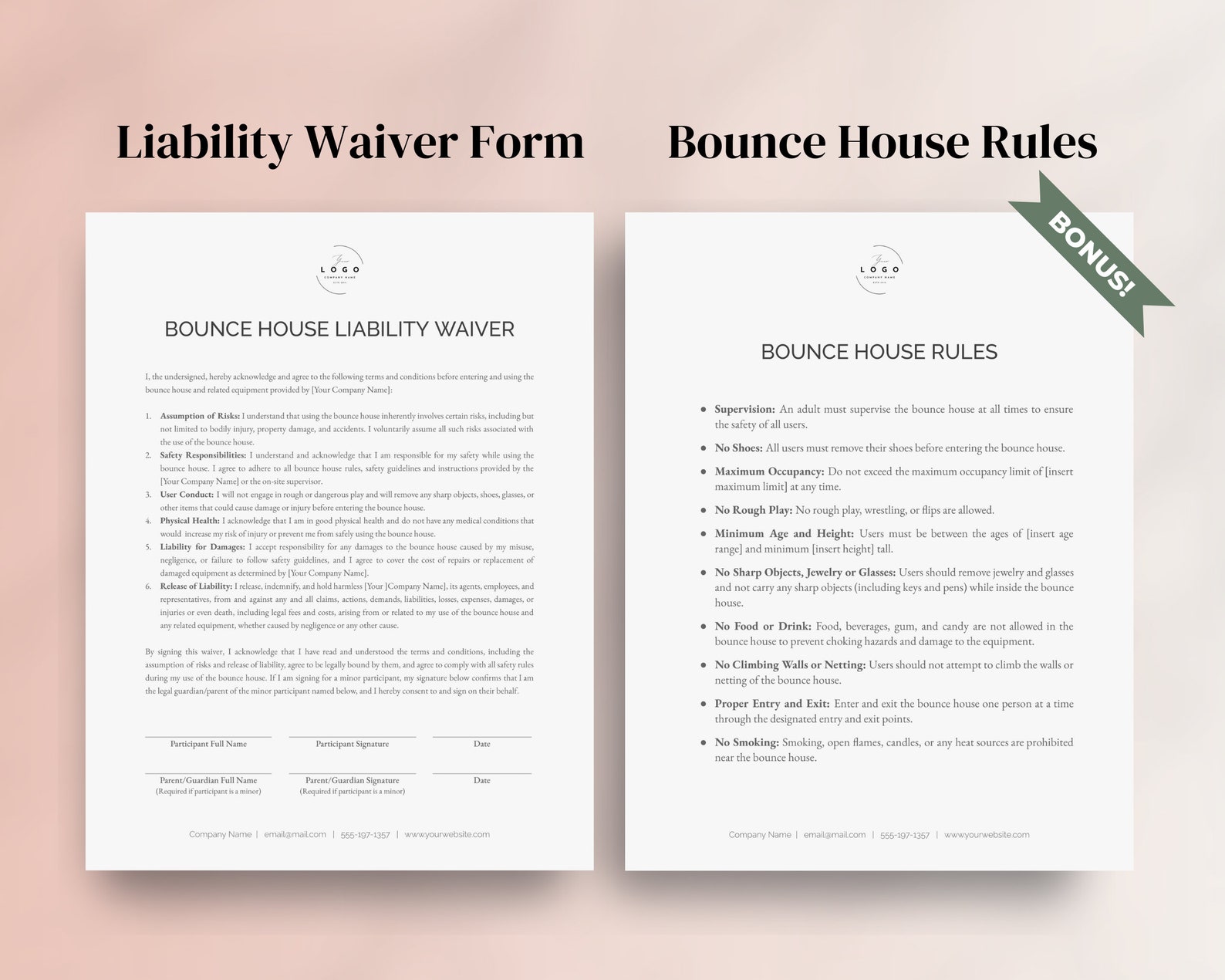 Bounce House Liability Waiver Form Template | Bounce House Rental ...