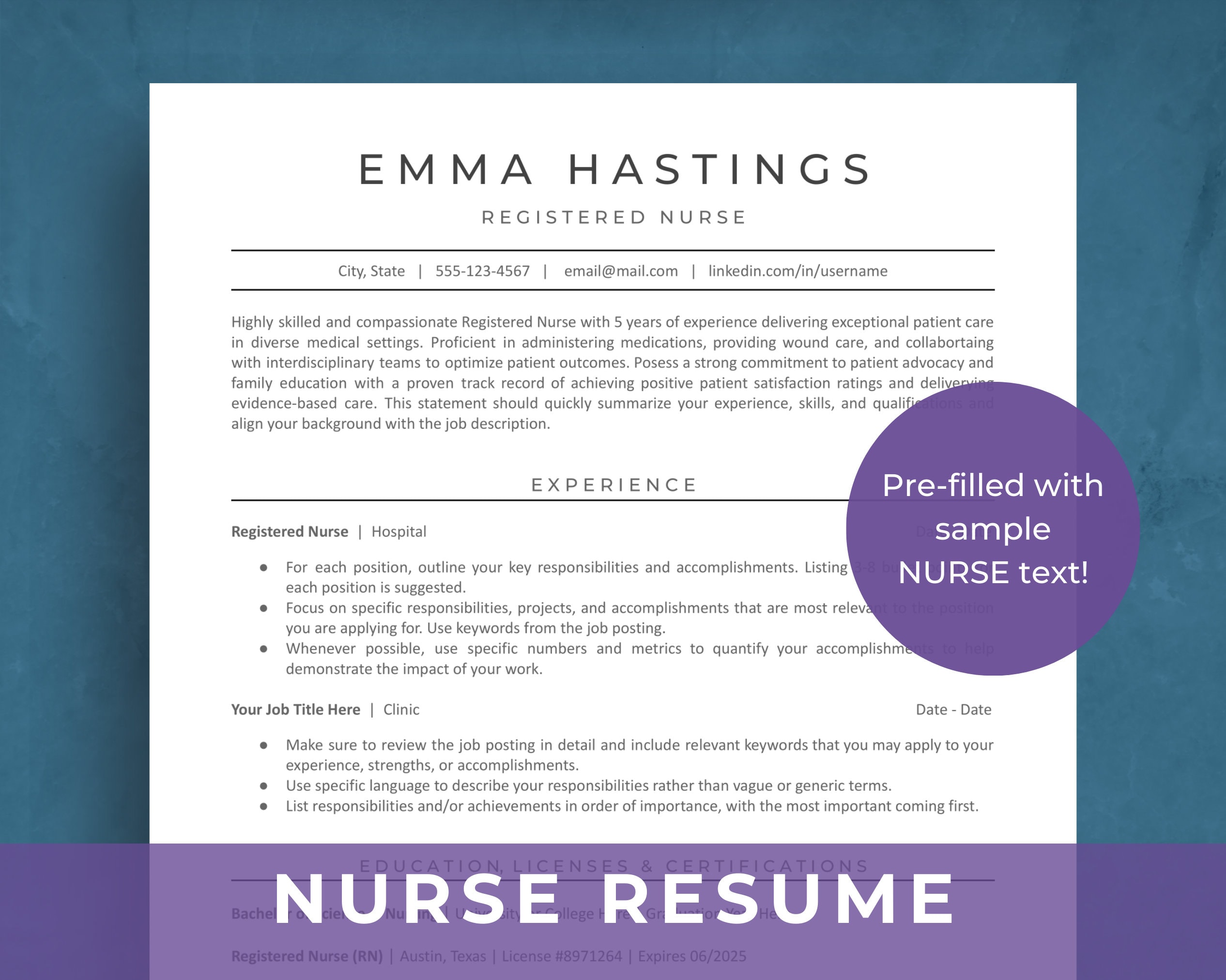 Nurse ATS Friendly Resume Template Google Docs, Nursing Resume & Cover ...