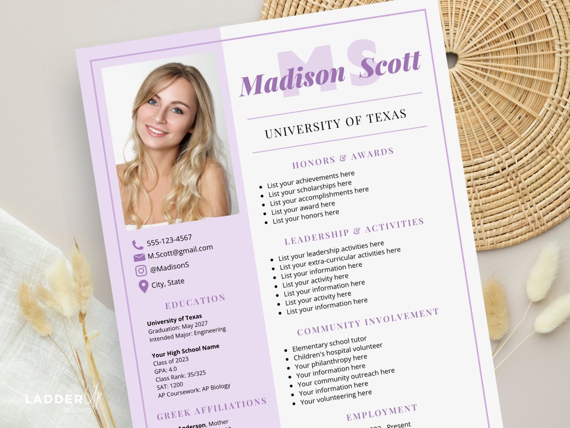 Sorority Resume Template, Lavender Rush Resume Template With Photo ...