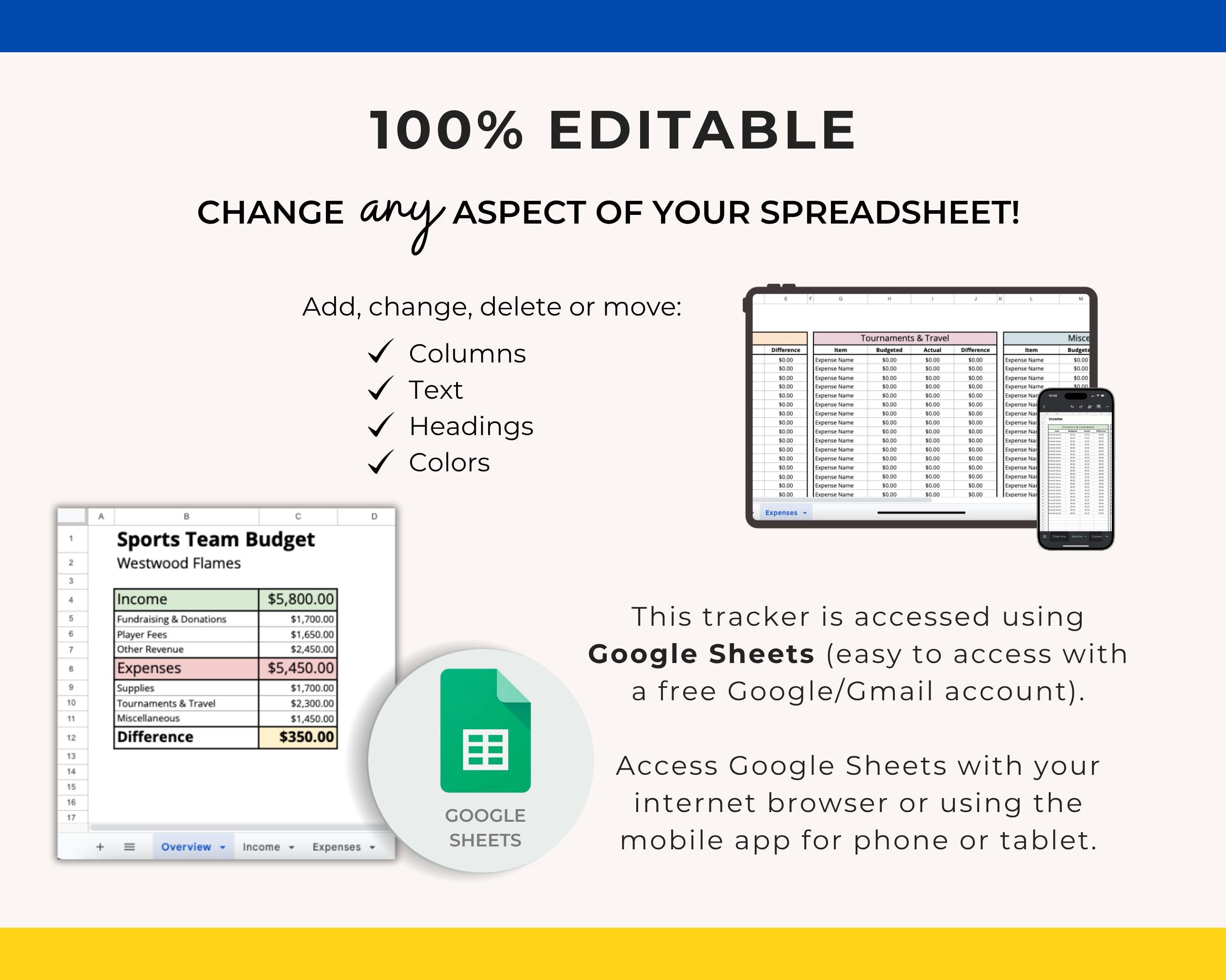 Sports Team Budget Spreadsheet | Simple & Editable Sports Budget ...