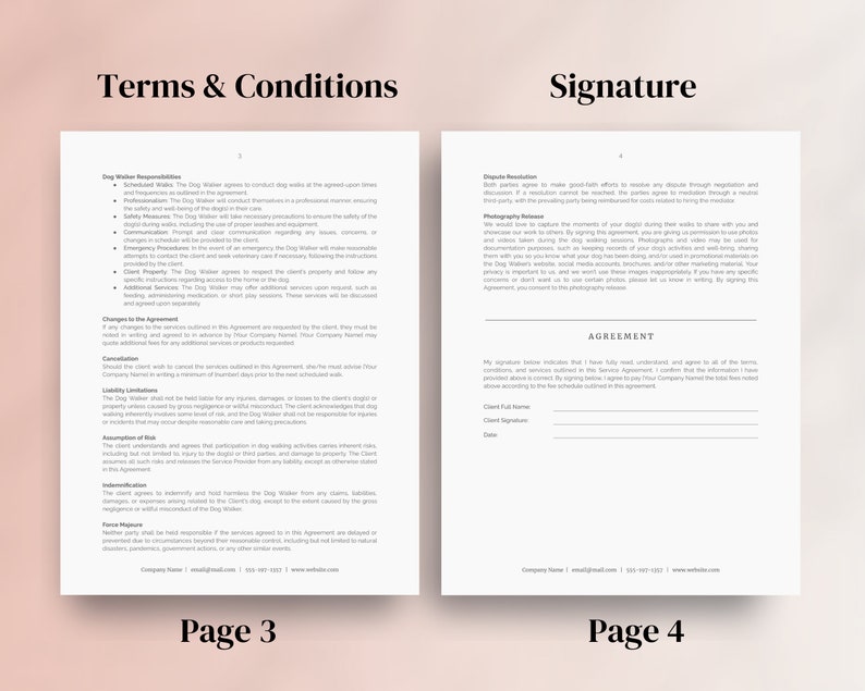 Dog Walking Services Contract Template Editable Printable Dog Walking ...