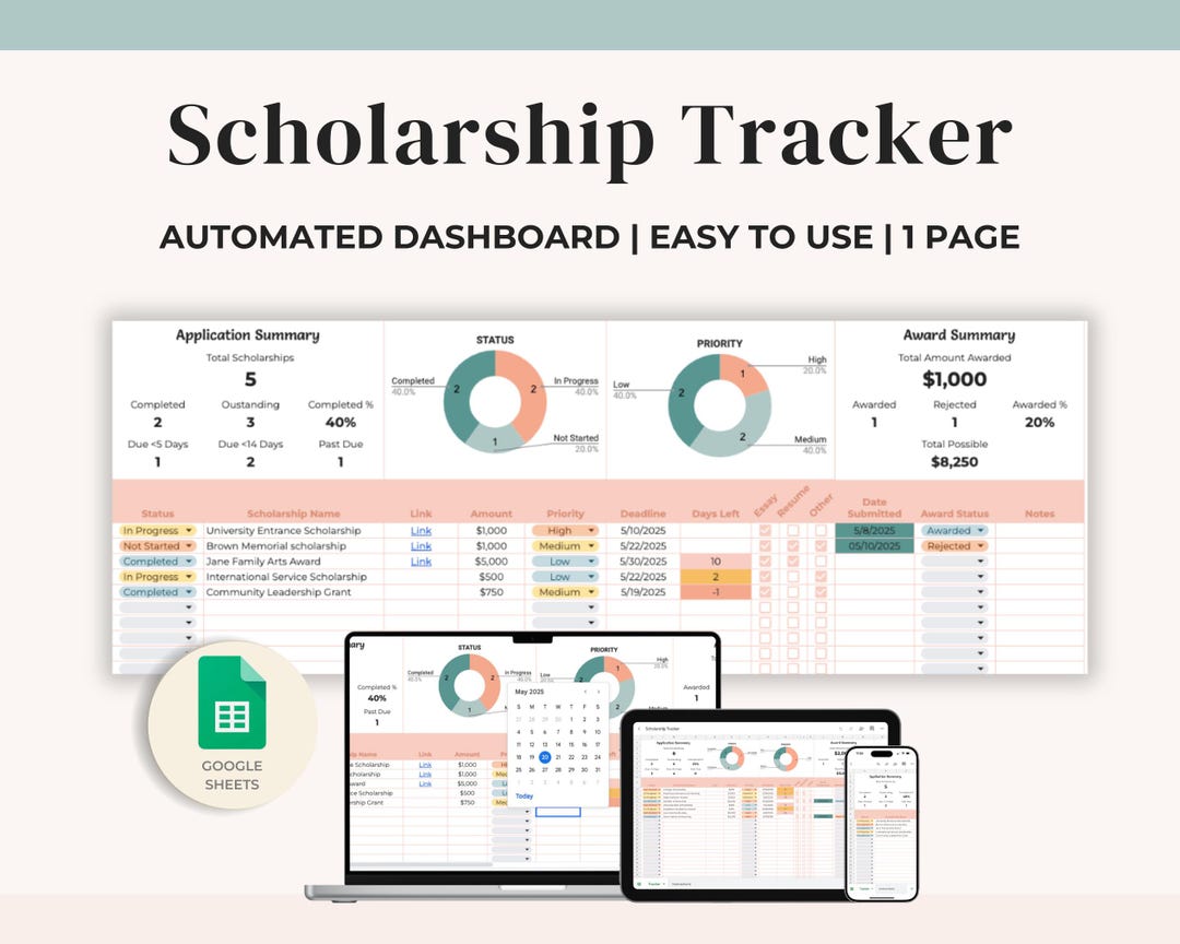 Scholarship Tracker Spreadsheet | Google Sheets | College Scholarship ...