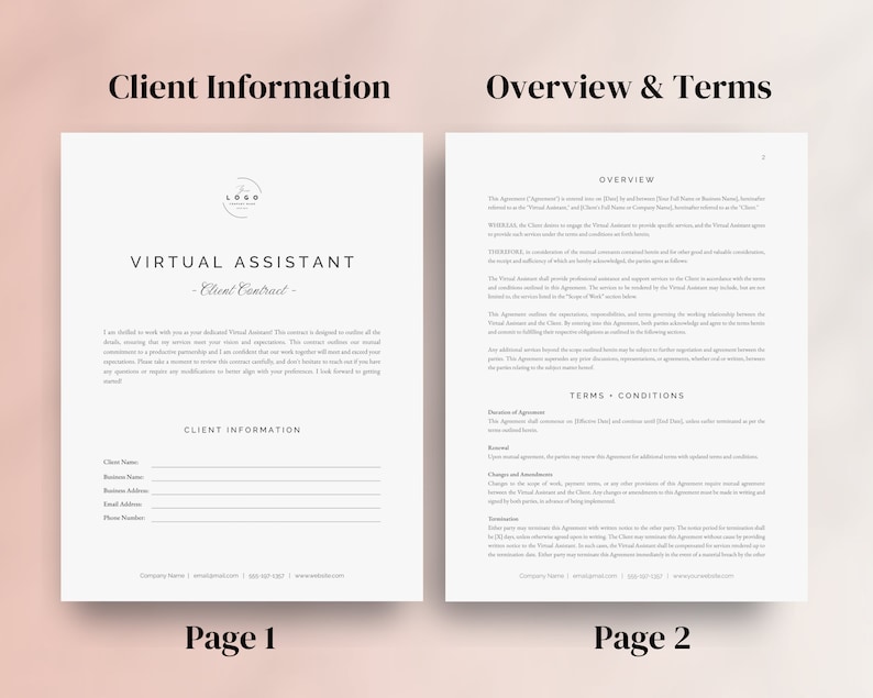 Virtual Assistant Contract Template | Editable VA Business Client ...