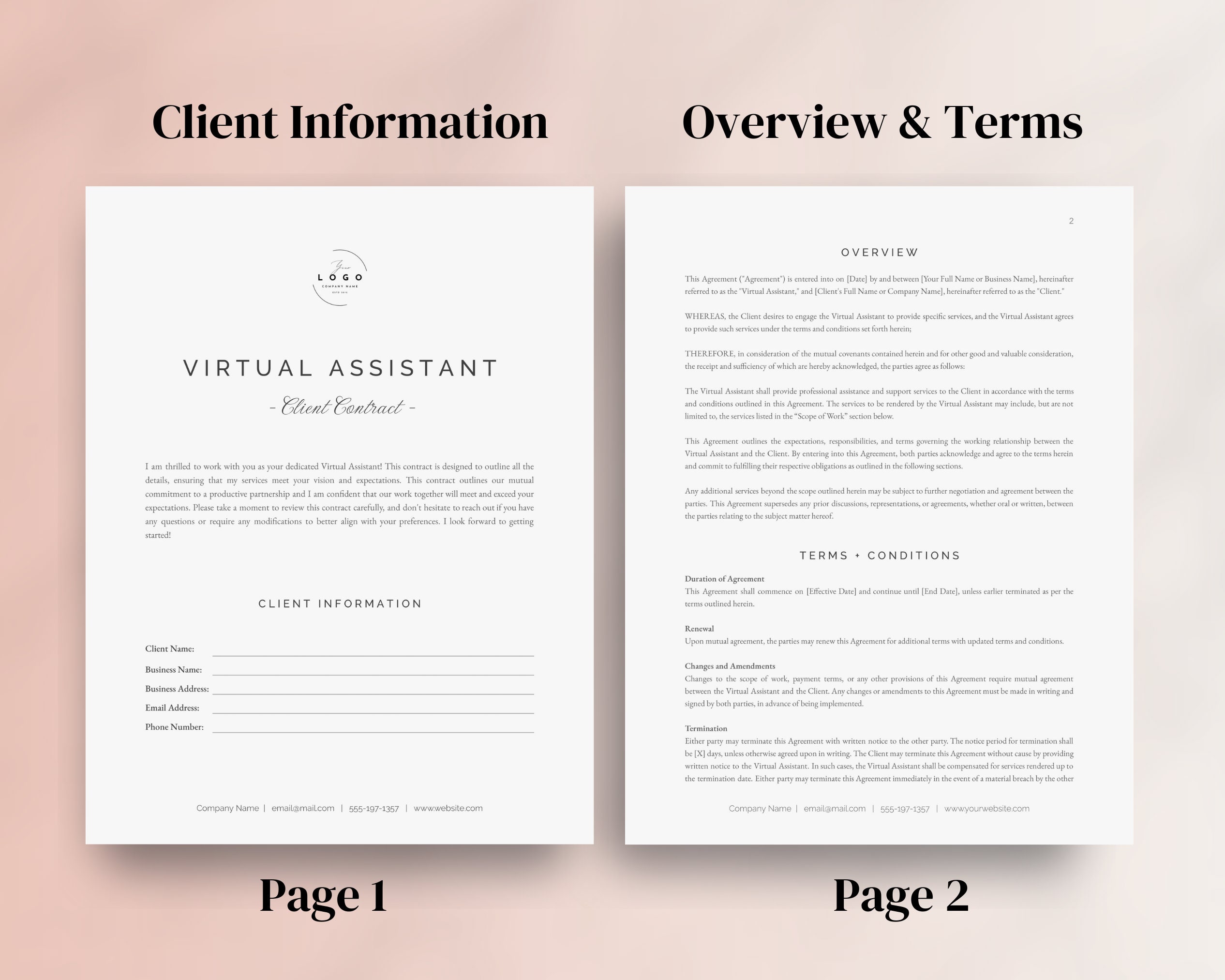 Virtual Assistant Contract Template | Editable VA Business Client ...