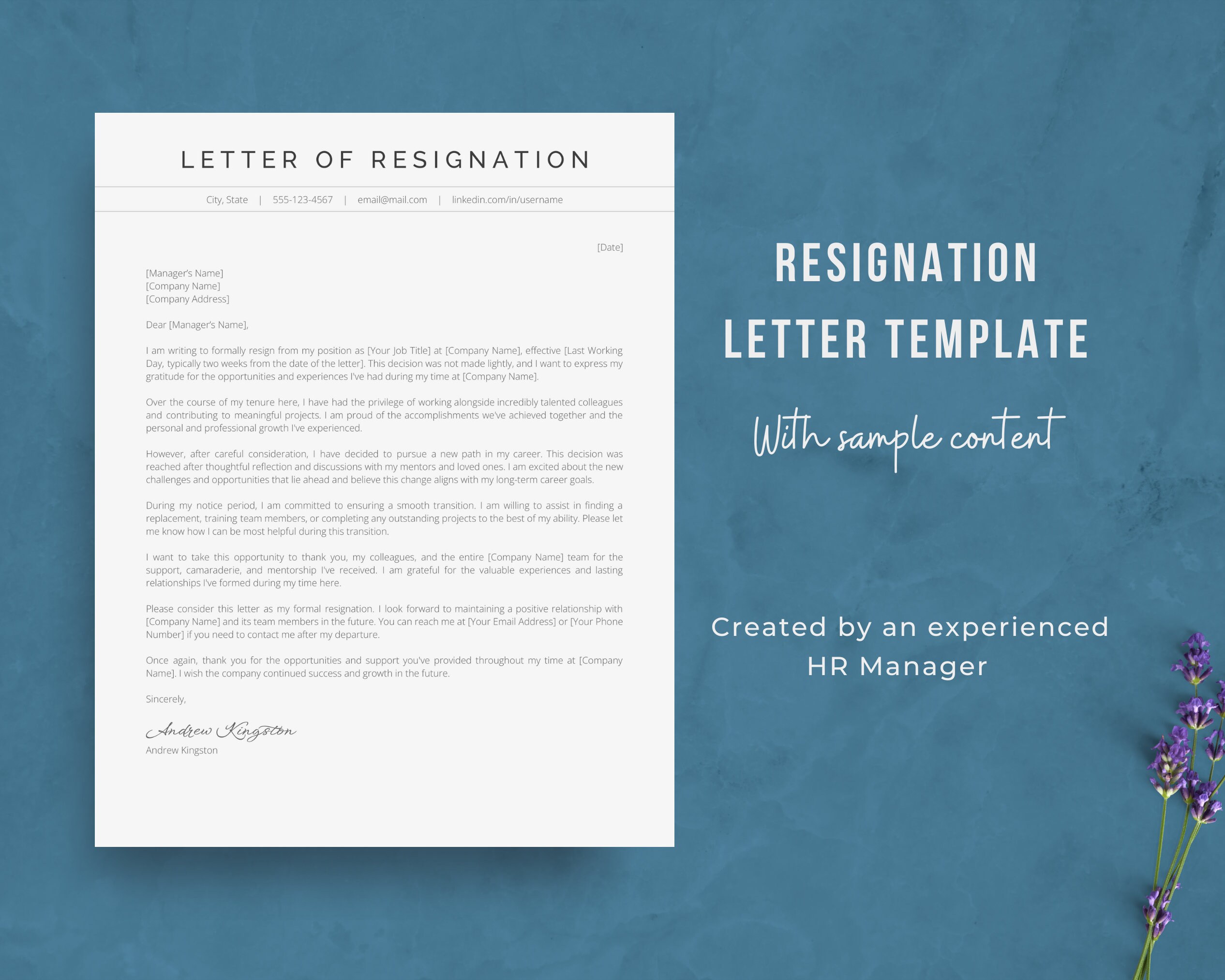 Google Docs Resignation Letter Template | Simple Heartfelt 2 Weeks ...