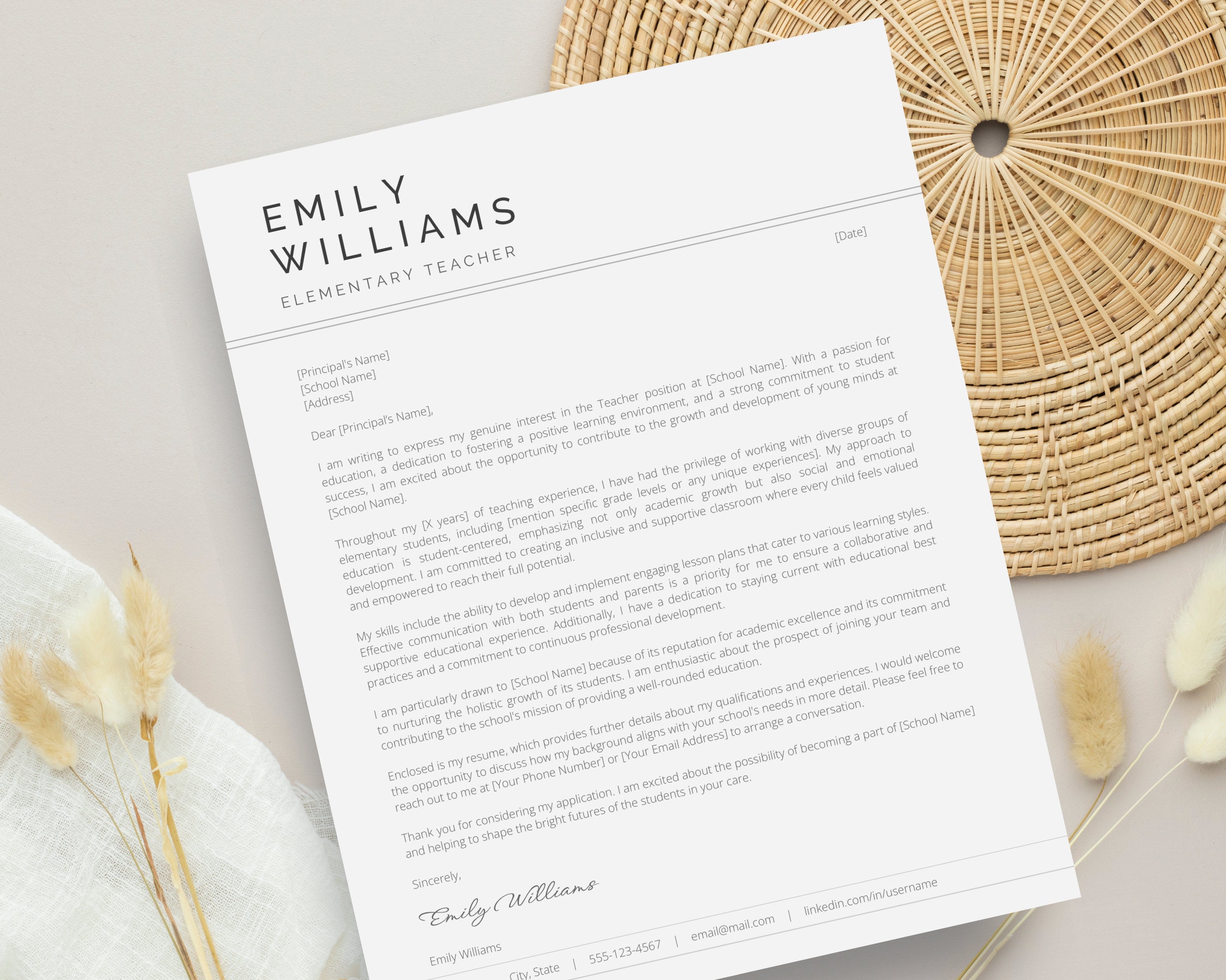 Teacher Cover Letter Template | Teaching Sample Text | Principal ...