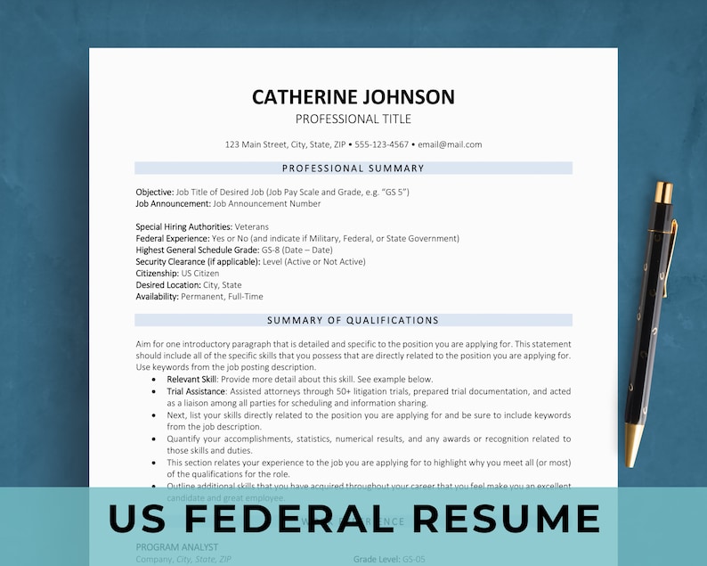US Federal Resume Template for Word & Google Docs | USAJOBS Application ...