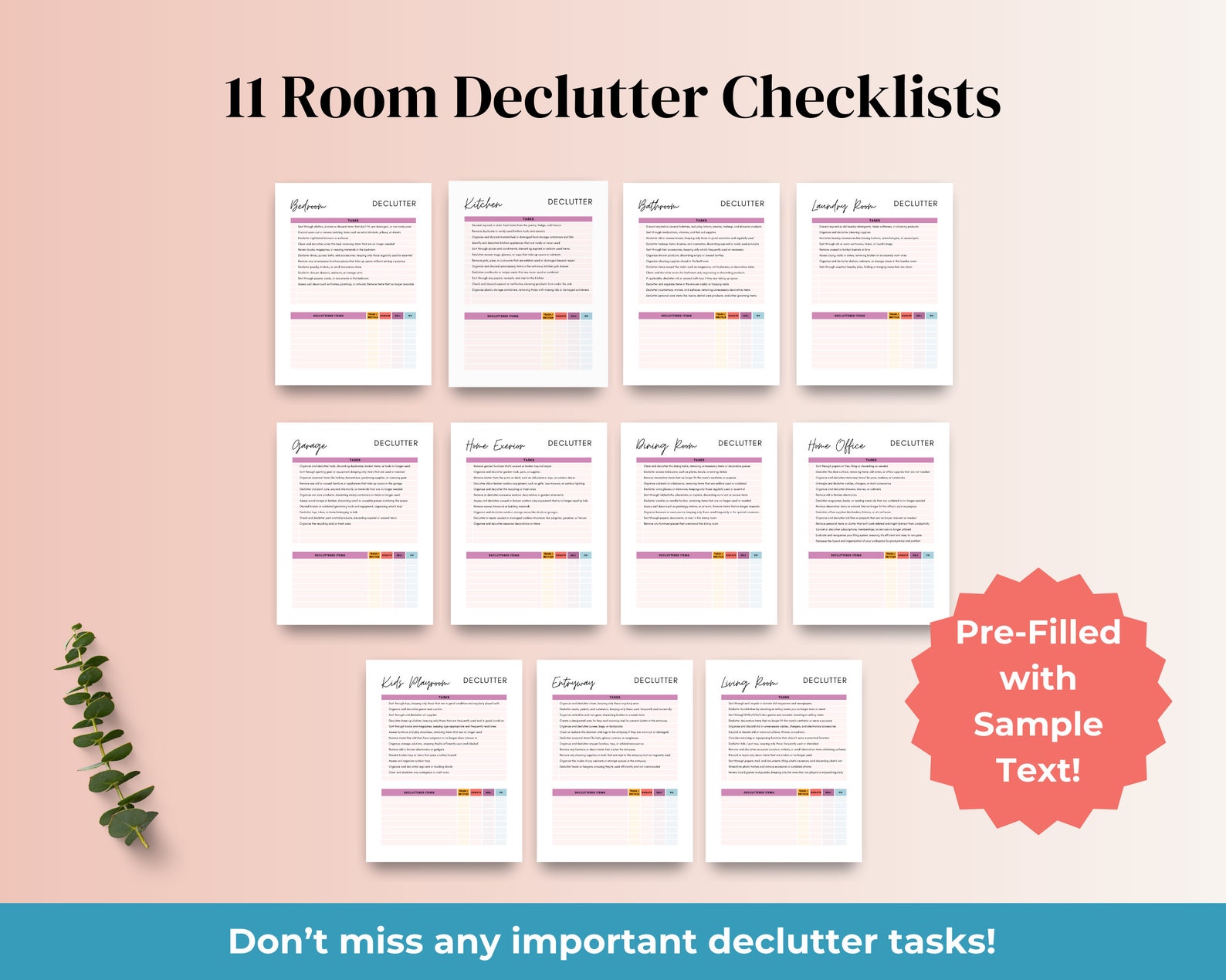 Declutter Checklist Planner Bundle | Declutter Challenges, Digital ...