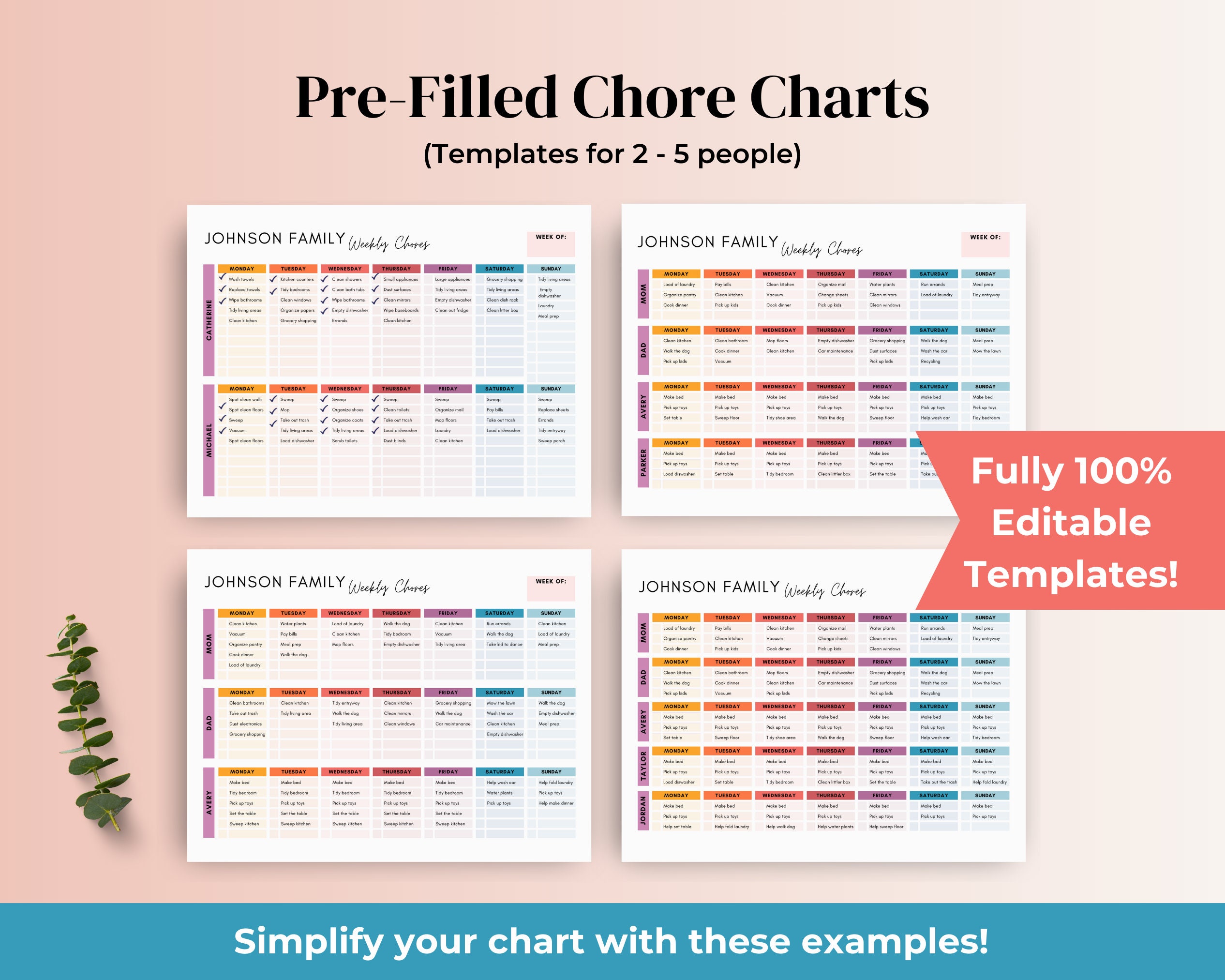 Editable ADHD Chore Chart Template | Adult Chore Chart | Family Chore ...