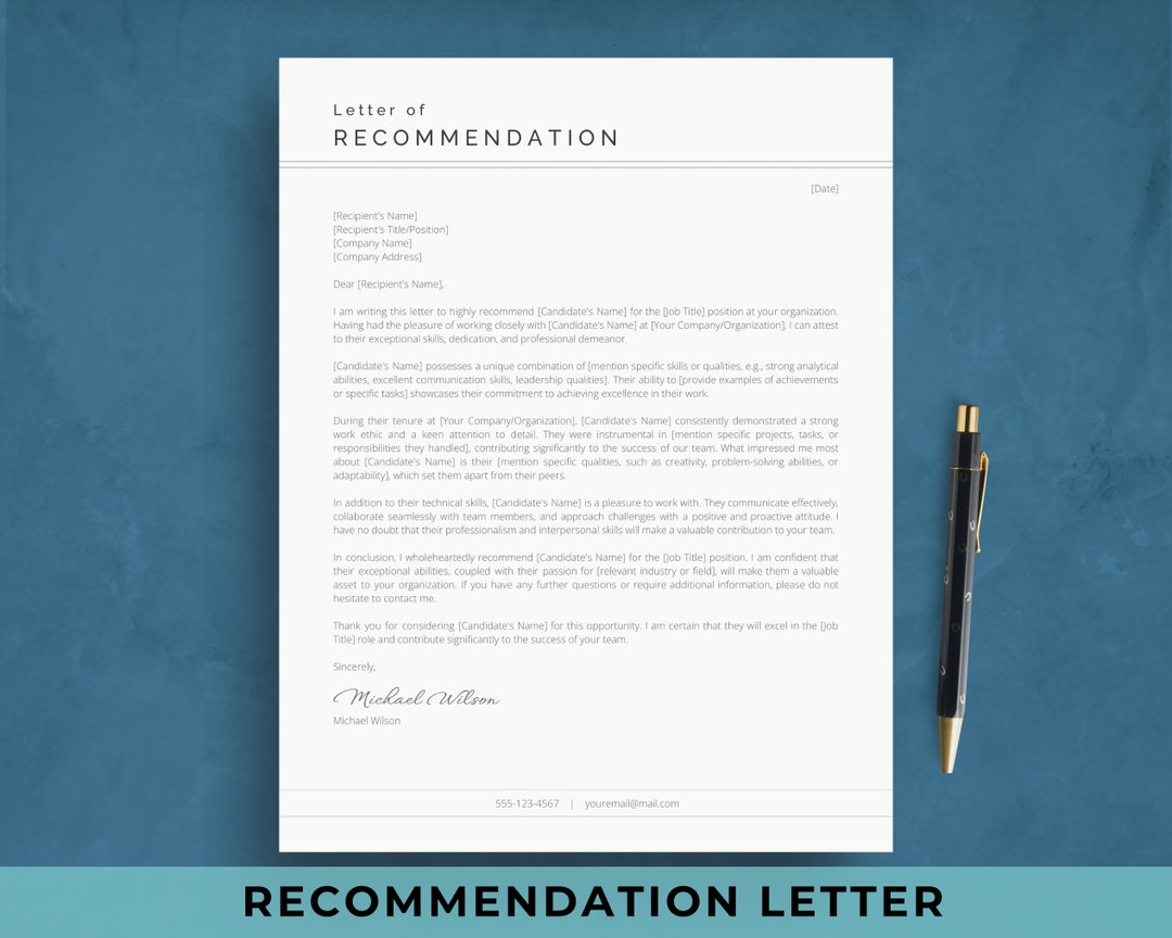 Professional Letter of Recommendation Template | Job Application ...