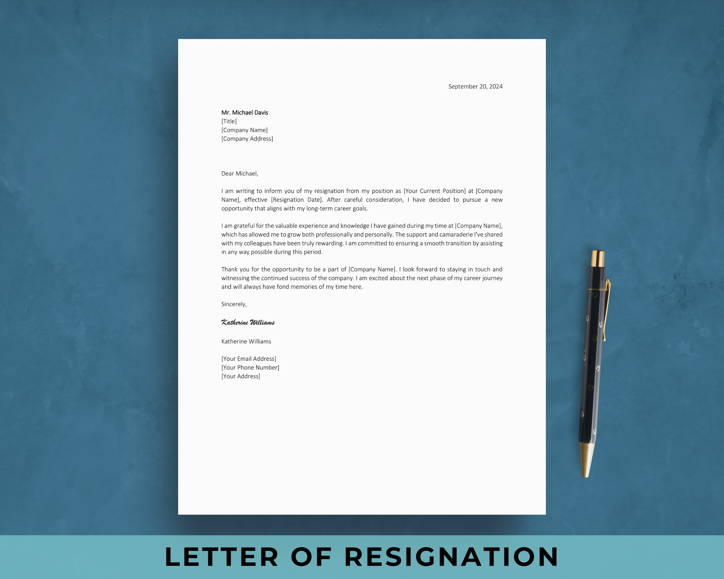 Resignation Letter Template for Word & Google Docs Professional 2 Weeks ...