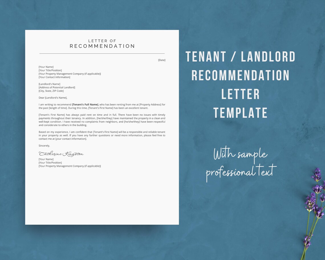 Tenant Reference Letter Template | Landlord Character Reference Letter ...