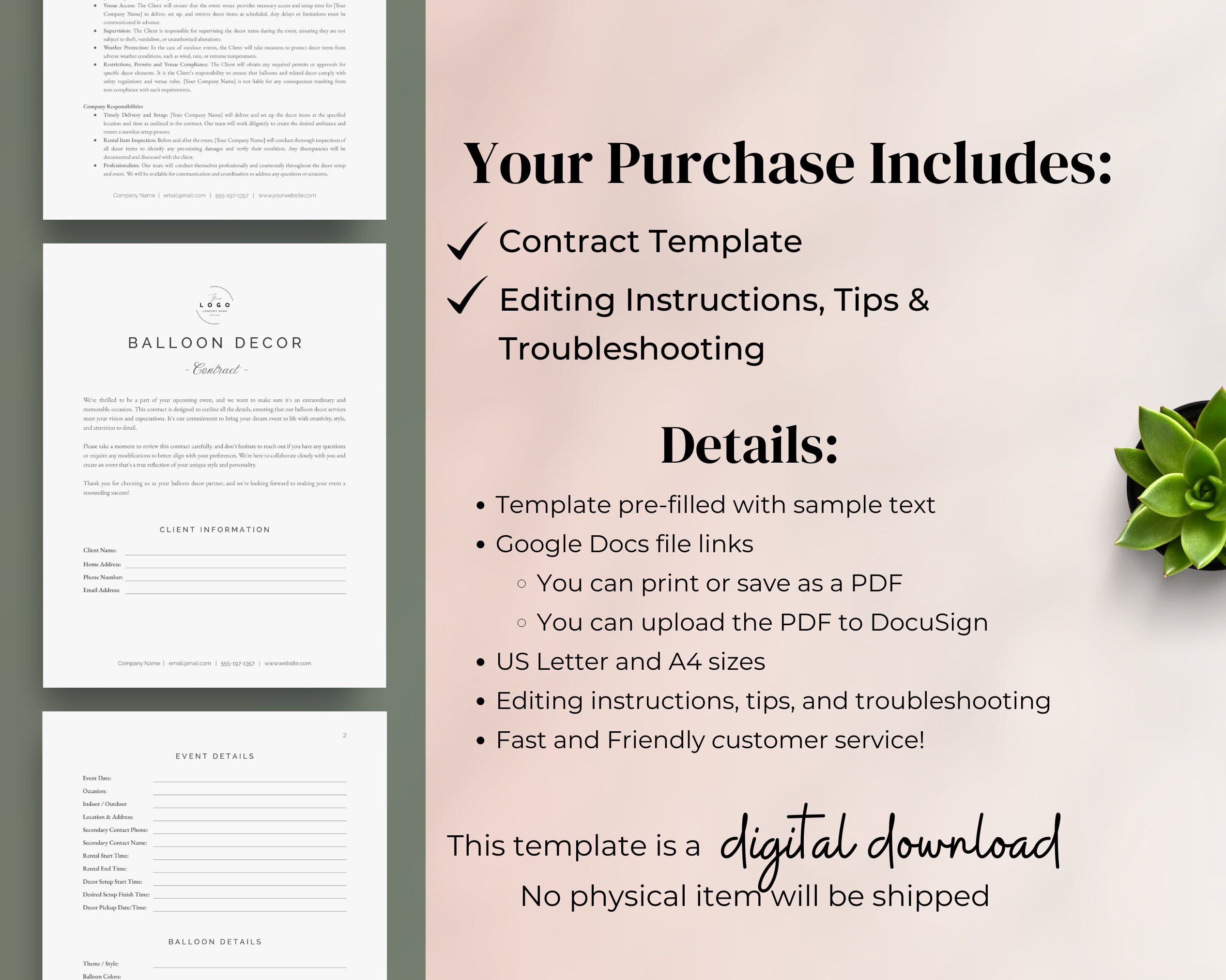 Balloon Contract Template | Event Decor Rental Agreement | Google Docs ...
