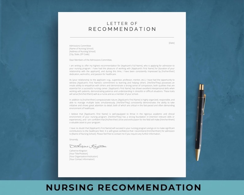 Nursing School Recommendation Letter Template | Nurse Letter of ...