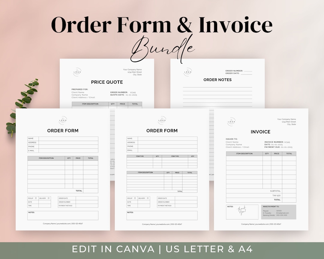 Order Form, Invoice & Quote Template | Editable Small Business Order ...