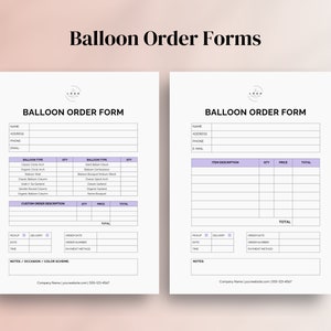 Balloon Order Form and Invoice Template | Editable Balloon Artist Forms ...