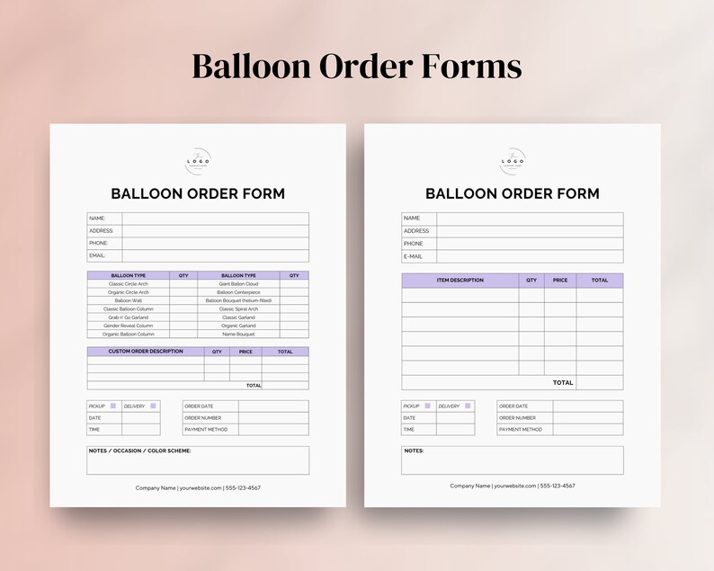 Balloon Order Form and Invoice Template | Editable Balloon Artist Forms ...