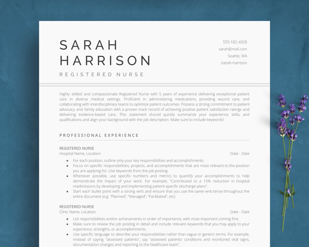 Google Docs Nurse Resume Template | Simple ATS Friendly CV for New Grad ...