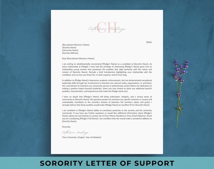 Sorority Letter of Support (LOS) Template for Sorority Recruitment ...