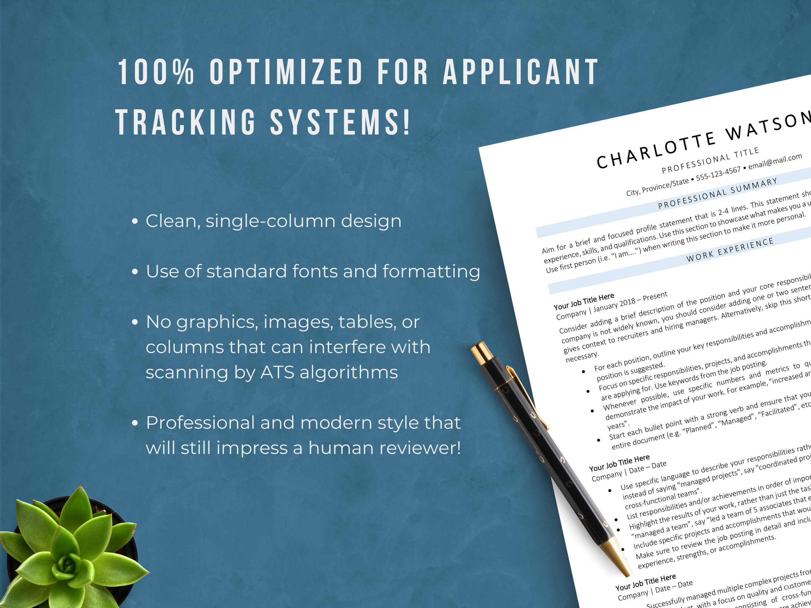 Simple ATS Resume Template for Microsoft Word, Modern ATS Friendly ...