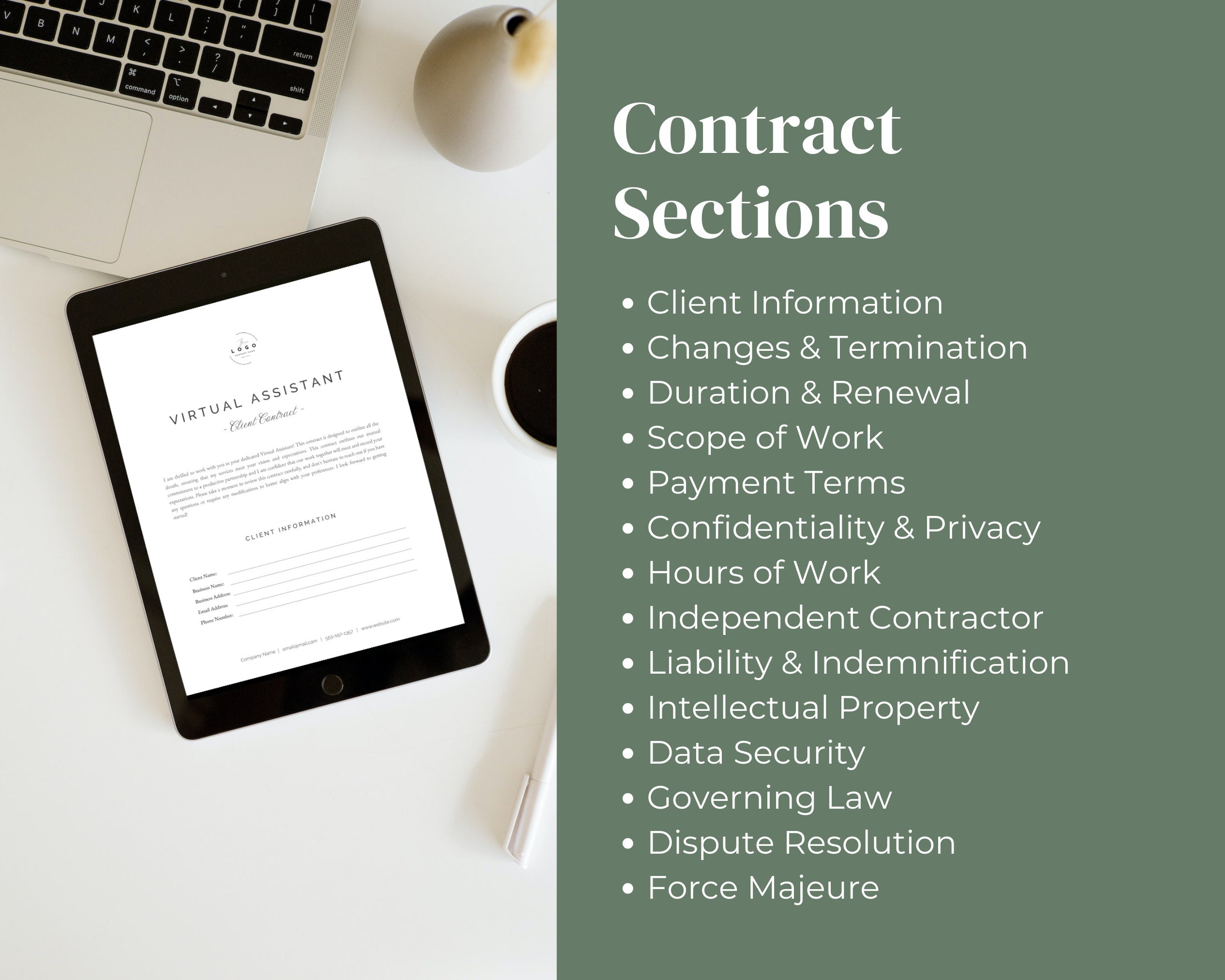 Virtual Assistant Contract Template | Editable VA Business Client ...