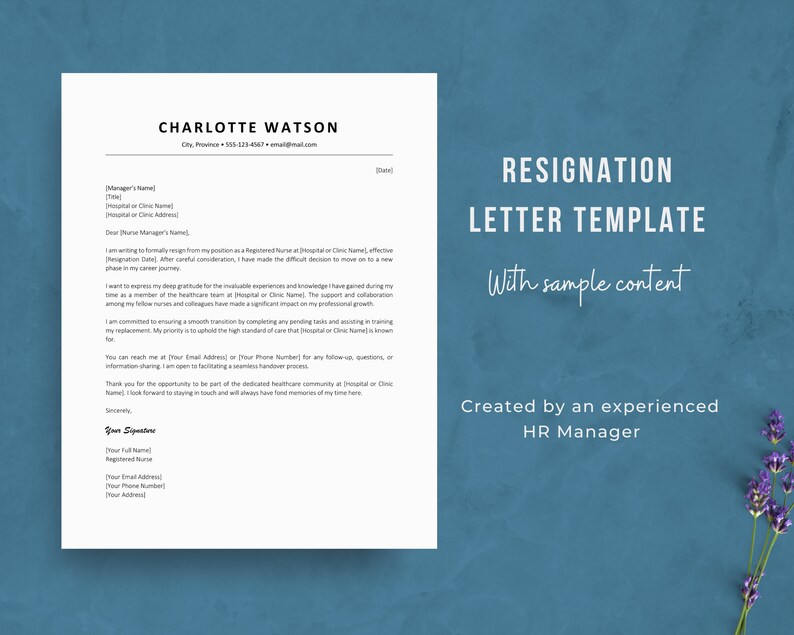 Nurse Resignation Letter Template for Word & Google Docs, Professional ...