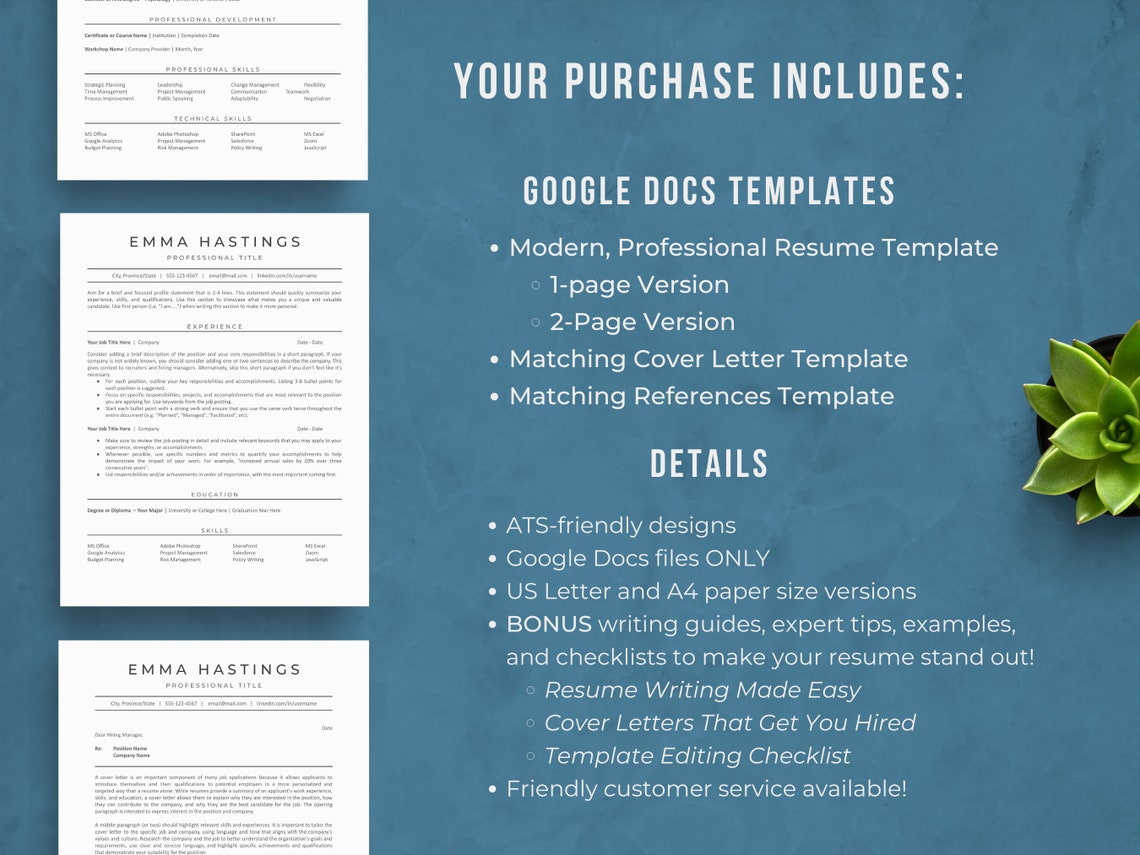 Google Docs ATS Friendly Resume Template, Executive CV Template and ...