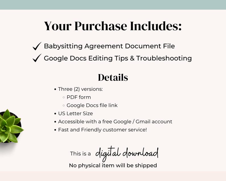 Simple Babysitting Agreement Form | Editable Babysitter Contract ...