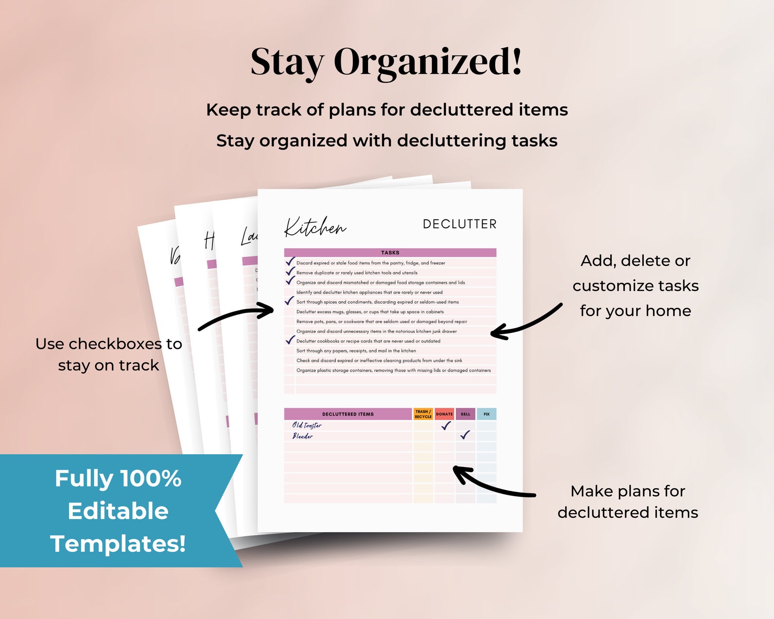 Declutter Checklist Planner Bundle | Declutter Challenges, Digital ...
