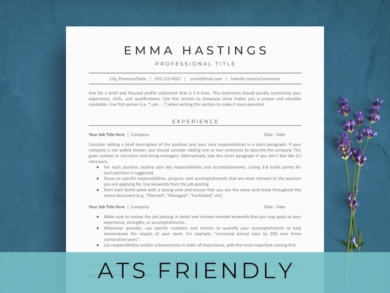Google Docs ATS Friendly Resume Template Executive CV - Etsy