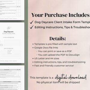 Dog Day Care New Client Intake Form Template: Editable Pet Service ...