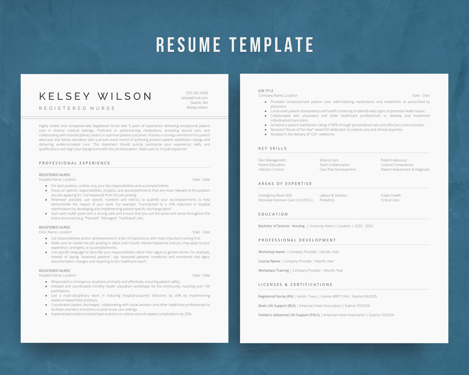 Google Docs Nursing Resume Template | Simple ATS Friendly CV for Travel ...