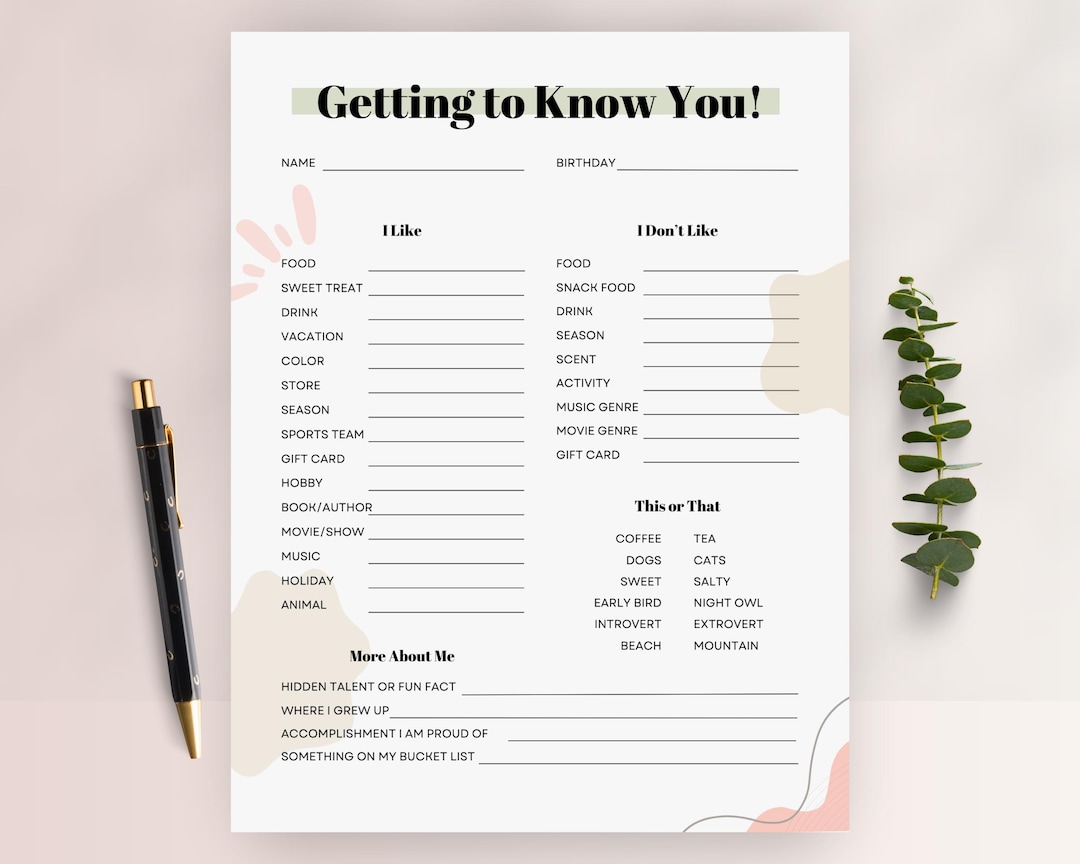 Employee Favorites List | Getting to Know You Printable | Coworker ...