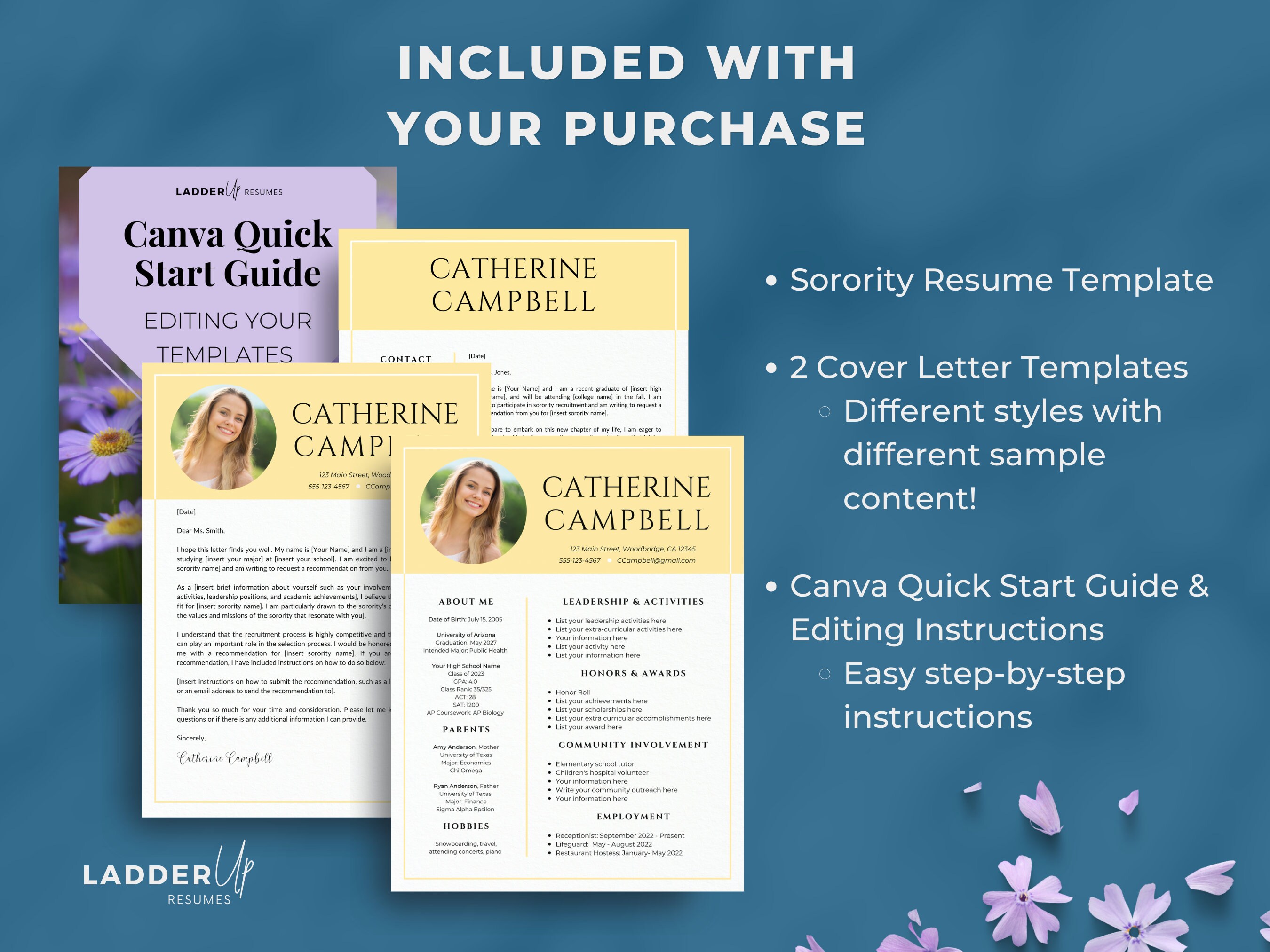 Sorority Rush Resume Template | Sorority Recruitment Resume With Photo ...